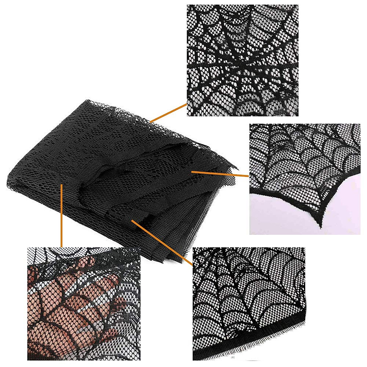 Halloween Decoration Black Lace Spiderweb Fireplace Mantle Scarf Cover Festive Party Supplies Set for Fireplace Window Door Frame Decoration 18 x 96 inch