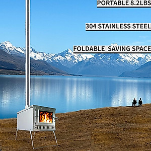 DANCHEL OUTDOOR sectorwing IS7 Portable Wood Stove for Tent Camping, Folding Tent Stove with 7.2ft Chimney Wood Burning 304 Stainless Steel, 2.76''Dia.