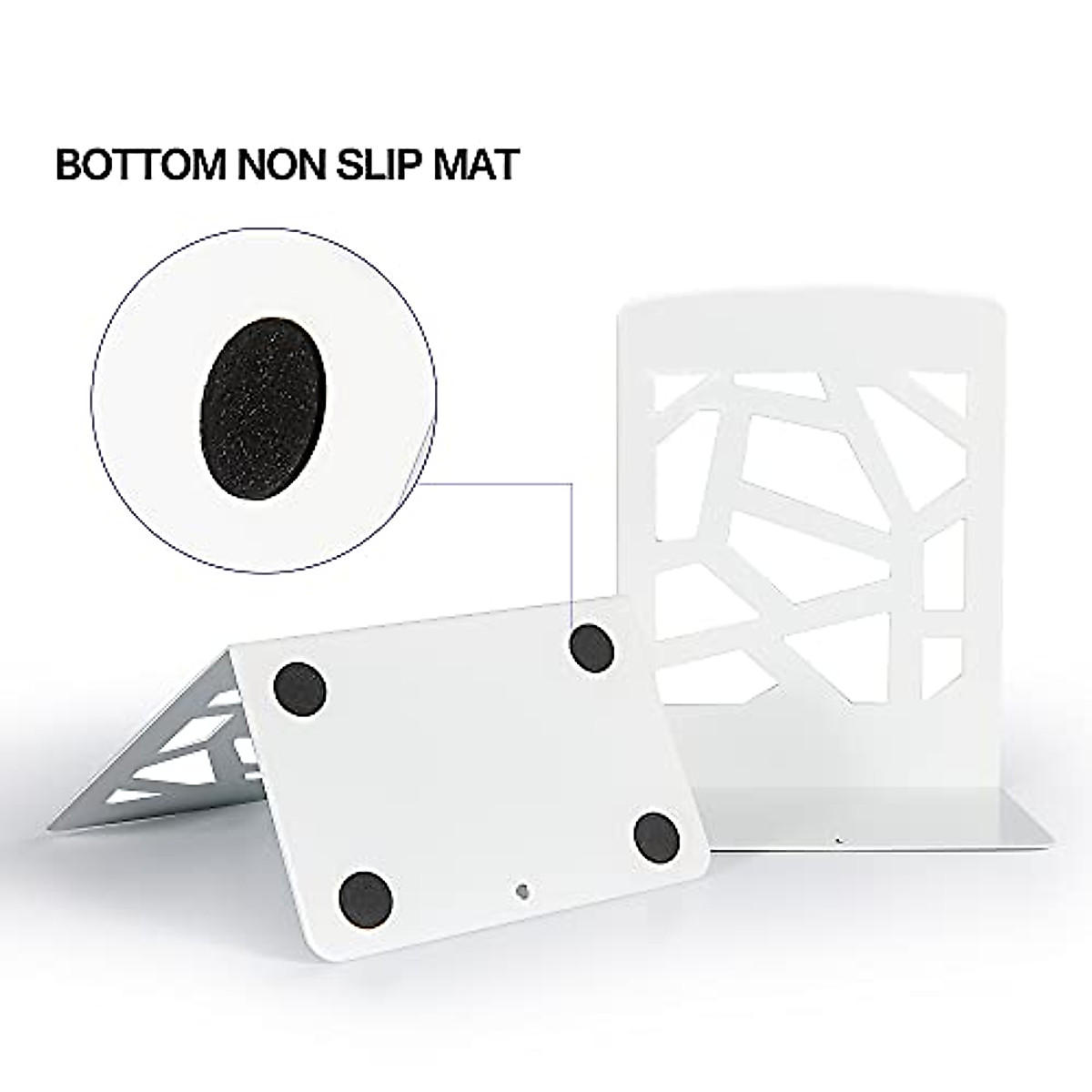 COCOMK Book Ends,Bookends for Shelves,Decorative Bookend Heavy Duty Book End for Office,Home,Black Book Holder for Kids, White