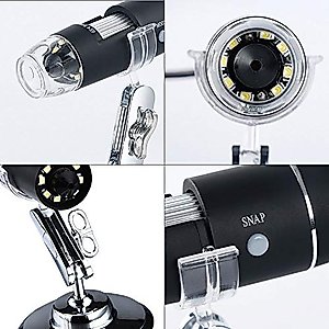 USB Digital Microscope X4-1000X, 8 LED Magnification Endoscope Camera Metal Stand, Compatible for MAC and Android Phone Pack of 1