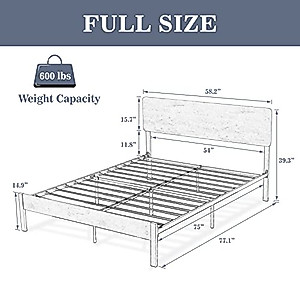 Allewie Full Size Platform Bed Frame with Wood headboard and Metal Slats/Rustic Country Style Mattress Foundation/Box Spring Optional/Strong Metal Slats Support/Easy Assembly