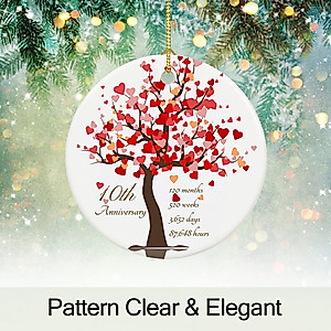 10th Anniversary Ornament, Gifts for 10th Wedding Anniversary, 10 Year Anniversary Valentines Gifts for Couples,Her,Him, 2.9" Ceramic 10 Year Anniversary Christmas Ornaments 2024