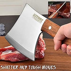 Kitory Bone Cleaver Heavy Duty Meat Cleaver Axes Bone Cutting Chopping Knife Thick Forged Butcher Knife for Meat&Bone, Full Tang, Wooden Handle, Forged Chinese Chopper for Kitchen&Restaurant 2LB-K4