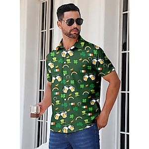 uideazone Hawaiian Shirt for St.Patrick's Day Men Button Down Green Shirt Short Sleeve Tropcial Shirts