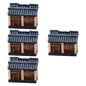 Happyyami 4Pcs Jiangnan dwellings Resin House lanscape Decor Tiny Fairy House Mini Village Houses Fairy House Garden Statue Mini hut Statue Miniature Village Houses Bonsai Mushroom Outdoor