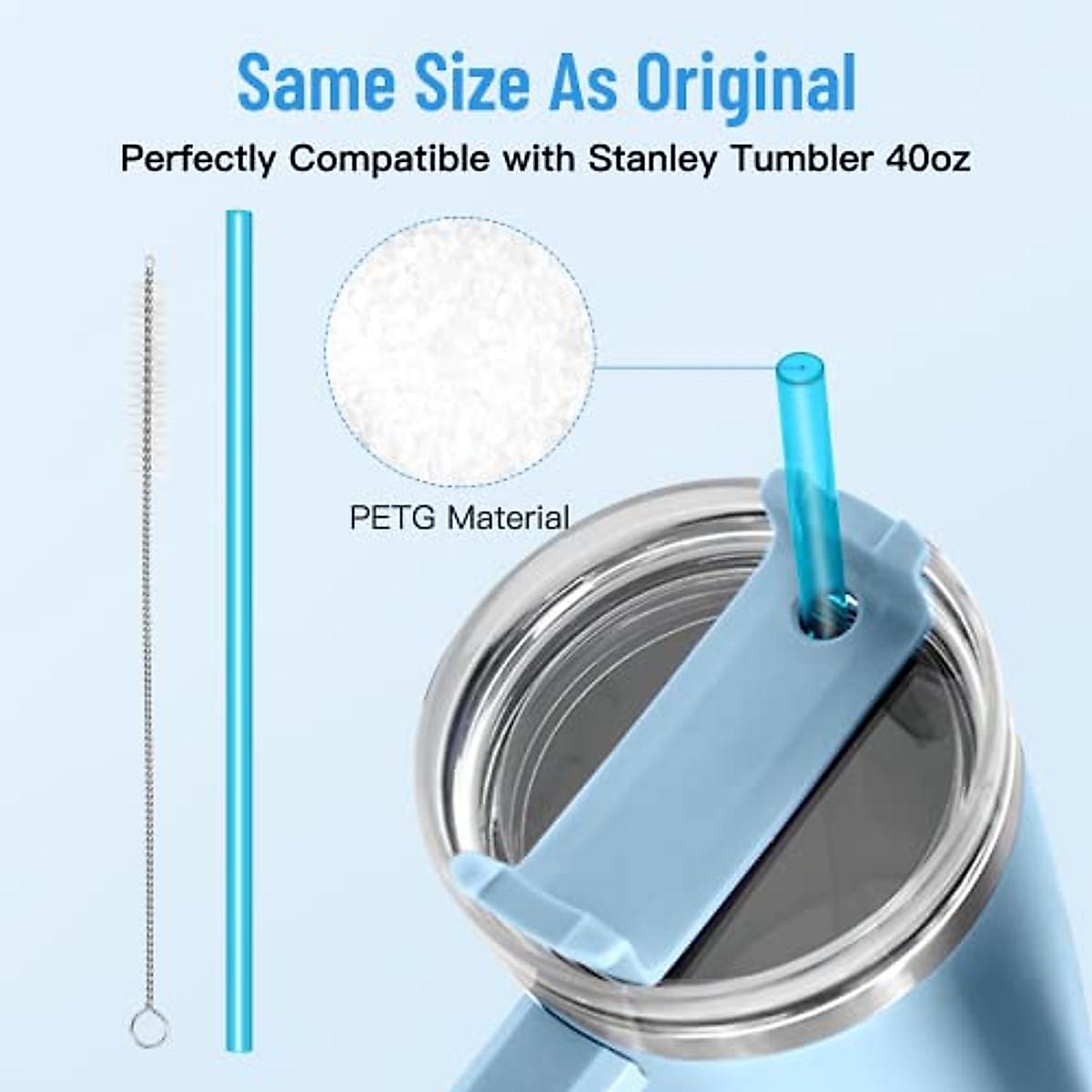 10 Pack Colorful Replacement Straws Compatible with Stanley 40oz Cup Tumbler, 4PCS Silicone Spill Proof Stoppers and Silicone Boot