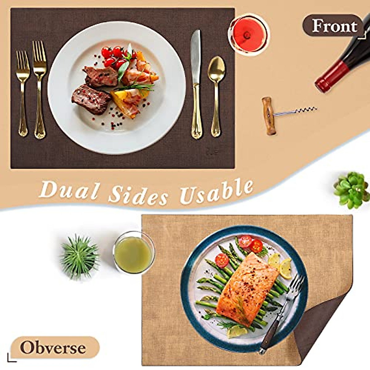 SUEH DESIGN Leather Placemats Set of 6 Reversible Table Mats Heat Resistant Waterproof No-Slip Place Mats for Dining Table Kitchen Parties