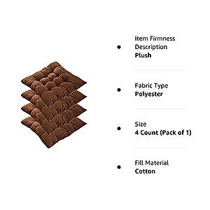 Set of 4 Dining Chair Cushions with Ties Soft Comfort Non Slip Square Seat Pads for Kitchen Dining Office Living Room Patio (Coffee)