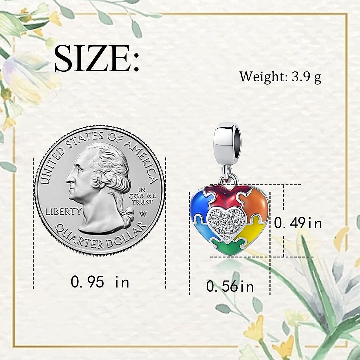 OutstandLong Autism Awareness Puzzle Piece Heart Love Dangle Charm Bead for Pandora Bracelet for Friend