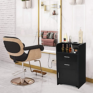 Beauty Salon Station with Drawers, Salon Rolling Cart, Barber Organizer with Wheels, Hair Stylist Equipment Makeup Spa Cart, Hairdryer Holder, Black