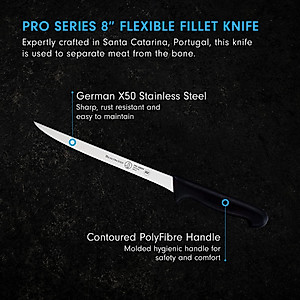 Messermeister Pro Series 8” Flexible Fillet Knife - German X50 Stainless Steel & NSF-Approved PolyFibre Handle - 15-Degree Edge, Rust Resistant & Easy to Maintain - Made in Portugal
