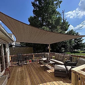E&K Sunrise 10' x 15' Sun Shade Sail Rectangle Canopy Shade Cover UV Block for Pergola Patio Backyard Garden Outdoor (Brown)