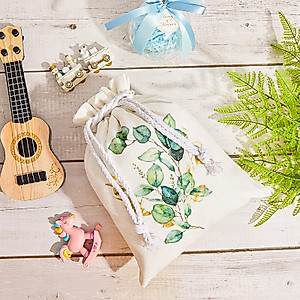 2 Pack Baby Shower Bags Boho Gift Bags Drawstring Greenery Fabric Floral Bags Canvas Gift Bags 20 Inch Large 12 Inch Small Reusable Gift Wrap Bags for Baby Shower Gender Reveal Birthday Party Favors