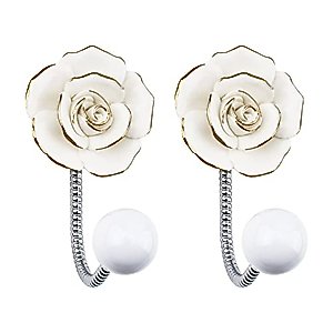 UFURMATE Coat Hooks, 2Pcs 3D Flower Ceramic Wall Coat Hook Decorative Flower Wall Mounted Robe Hook Bathroom Rose Rack Hangers for Hanging Scarf, Bag, Towel, Hat (Light Yellow Rose)