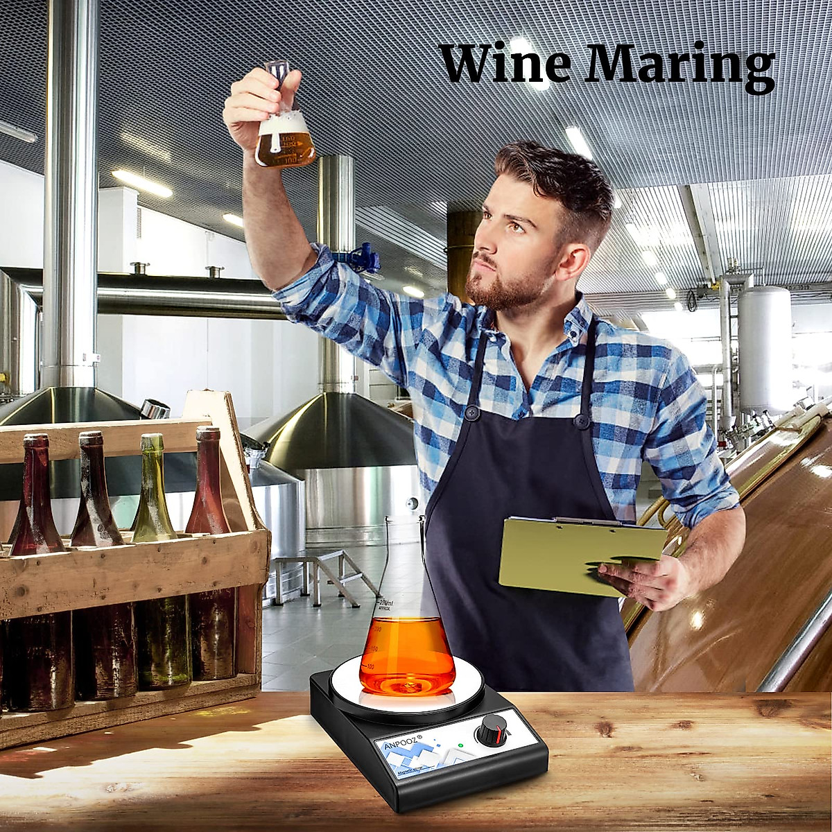 ANPOOZ Magnetic Stirrer with 4 PCS Stir Bars, Stir Plate 3000RPM Magnetic Mixer 3000mL Lab Stirrers (No Heating)