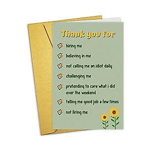 Nchigedy Funny Thank You Card for Boss Manager, Boss's Day Card from Employee Staff, Boss Appreciation Card, Bosses Day Gift for Men Women, Thank You for Hiring Me...