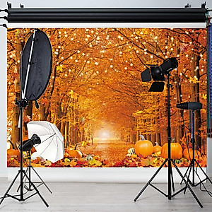 Fluzimir 8x6FT Fall Photo Backdrop for Photography Autumn Forest Scene Thanksgiving Maple Leaves Background Fall Friendsgiving Pumpkin Party Decorations Banner Photo Props