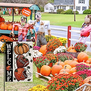 Fall Football Welcome Garden Flags 12x18 Inch Vertical Double Sided, Pumpkin Autumn Sports Game Day Sign Thanksgiving Seasonal Yard Outside Decor DF330
