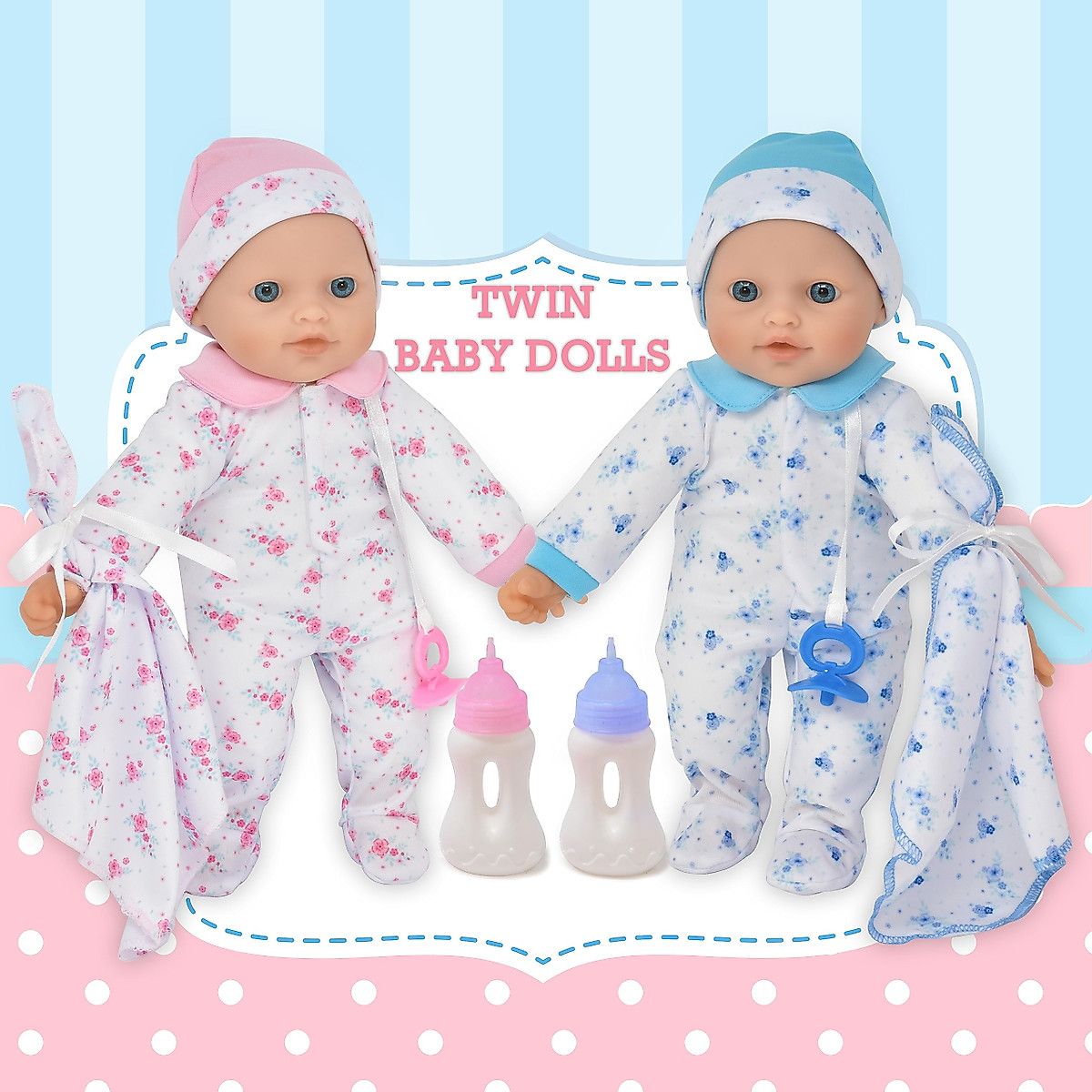 Gift Boutique Soft Body Twin Baby Dolls for Toddlers in Gift Box, 12 Inch Baby Doll with Pacifier, Baby Girl Doll and Baby Boy Doll