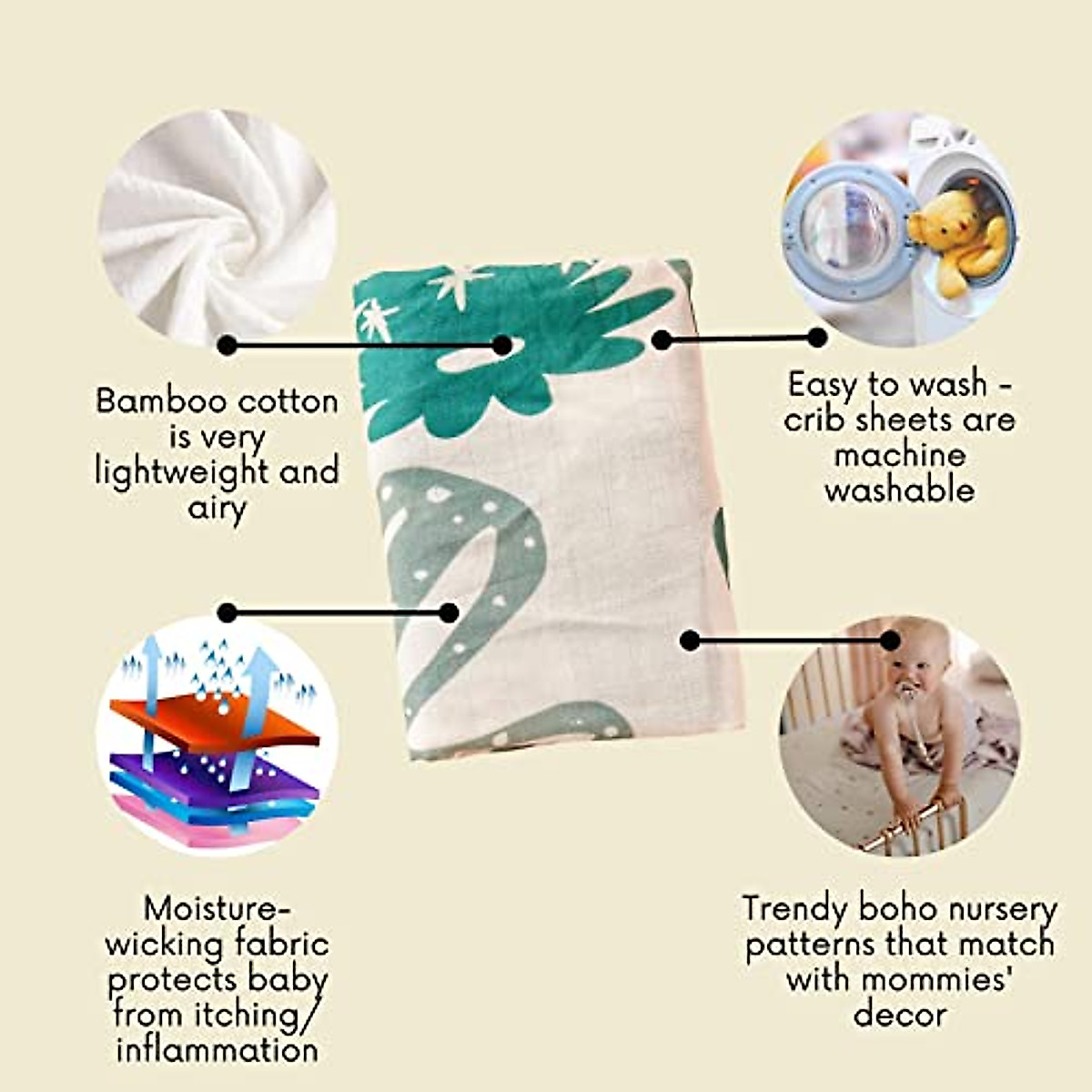 Chippi & Co Cute Arizona Cactus Fitted Bamboo Cotton Crib Sheet for Baby Standard Size Mattress, boy and Girl Unisex Nursery Bedding 52x28x9''