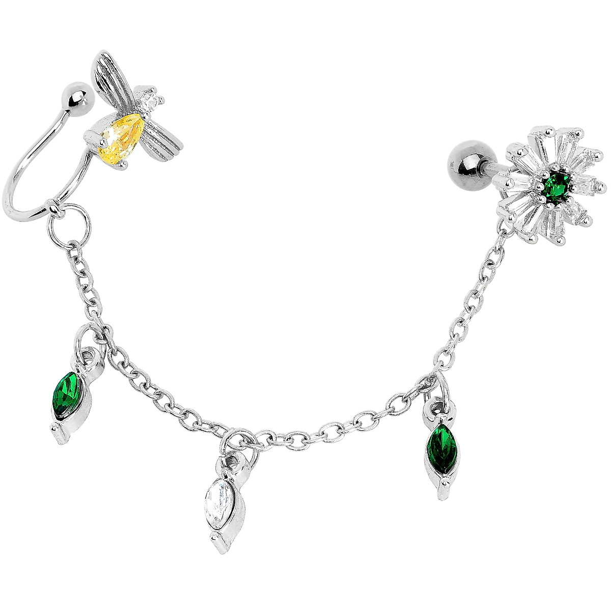 Body Candy Womens 16G Steel Flower Angel Right Ear Dangle Cuff Chain Cartilage Chain Earring for Women 1/4"