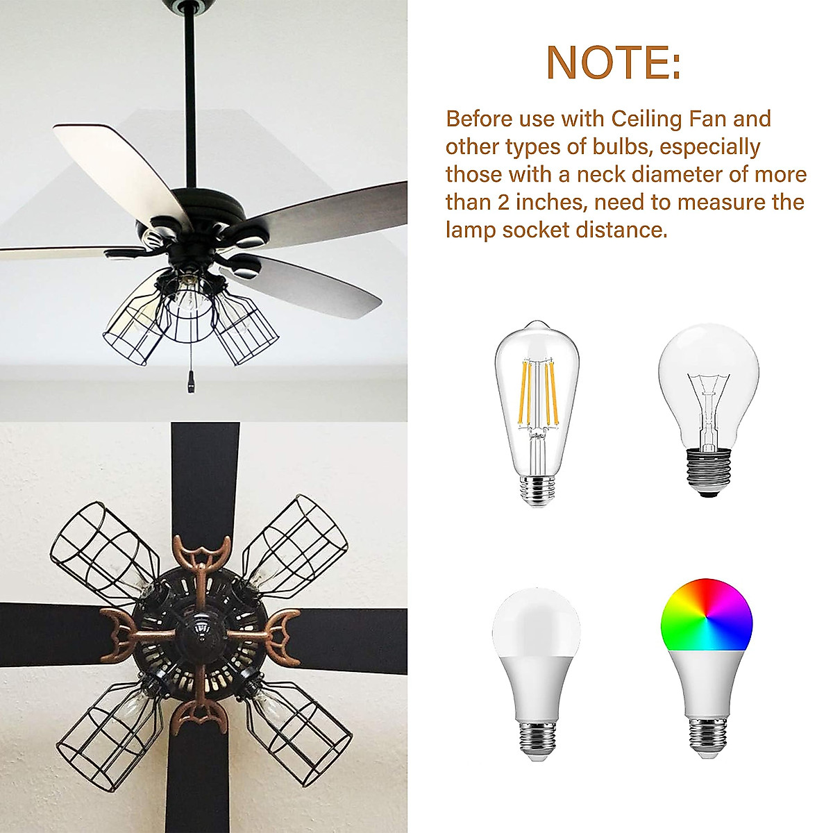 Simple Deluxe Metal Bulb Guard Lamp Cage, Adjustable Industrial Clamp for 1.41"-1.7" Lamp Base, Pendant, Farmhouse Light Fixture, Vintage Lamp Shades, 4 Pack Black