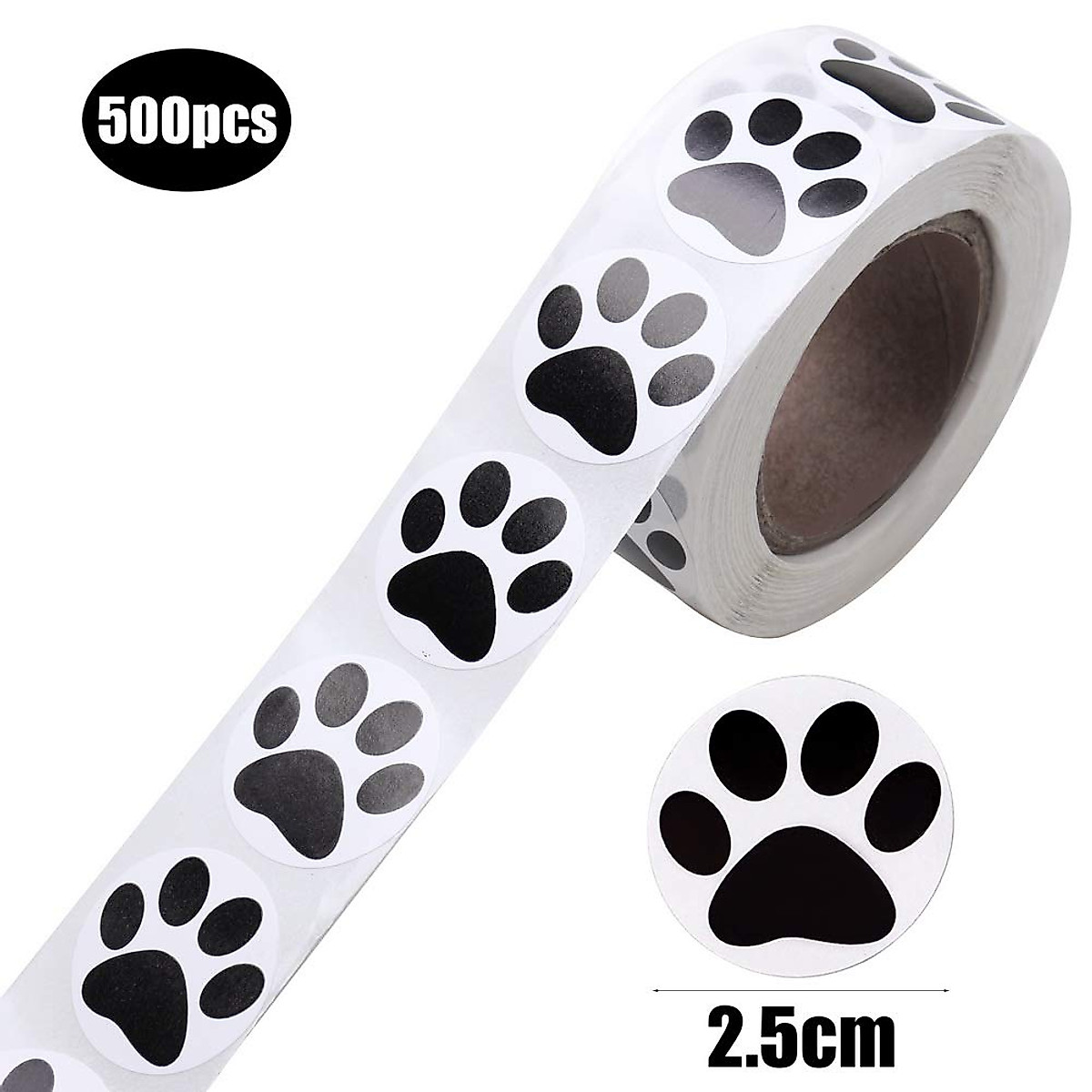 Paw Prints Stickers,(1 Inch/ 500 Stickers) Dog Puppy Paw Stickers,Paw Prints Labels,Animal Shape Wall Decal,Paw Stickers Roll for Kids,Parties, Vets, Kennels and Mailing