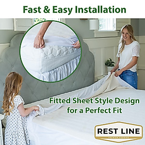 Rest LINE 100% Organic Cotton Mattress Protector. Crib and Cot Cover (28x52in),100% Waterproof,Cooling, Hypoallergenic Cover Stretches 6 to 8 Inch dept and Protects Against Wetting Accidents