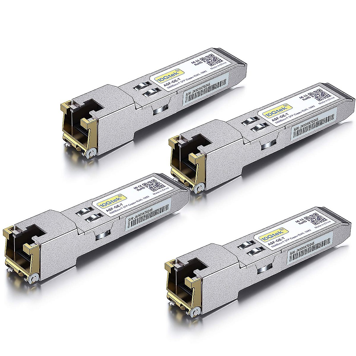 10Gtek 1000BASE-T SFP to RJ45 Copper Ethernet Module, Gigabit SFP-T Transceiver for Cisco SFP-GE-T, Meraki, Fortinet, Ubiquiti UniFi UF-RJ45-1G, D-Link, Netgear, TP-Link and More, Pack of 4