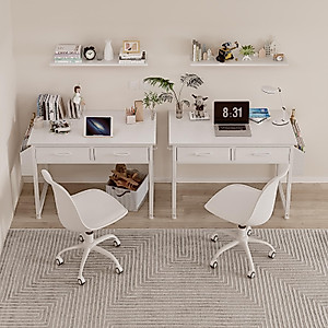 DLisiting White Small Desk with Fabric Drawers - 32 Inch Vanity Desk with Storage Drawer and Bag for Bedroom, Study Writing Table for Small Spaces, White