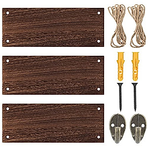 2 Sets Hanging Shelves for Wall 3 Tier Antique Wood Floating Hanging Shelf with Ropes Window Plant Shelves Rustic Storage Rack Wooden Floating Small Bookshelves for Bedroom Living Room Bathroom Decor