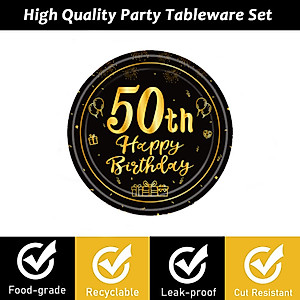 Augweyang 50th Birthday Party Decorations Supplies Tableware Set for Men Women Including 16 Plates 20 Napkins 1 Tablecloth 1 Banner 16 Forks 15 Balloons 16 Cupcake Toppers Serve 16