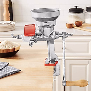 Victoria Manual Low Hopper Grain Grinder, silver, red