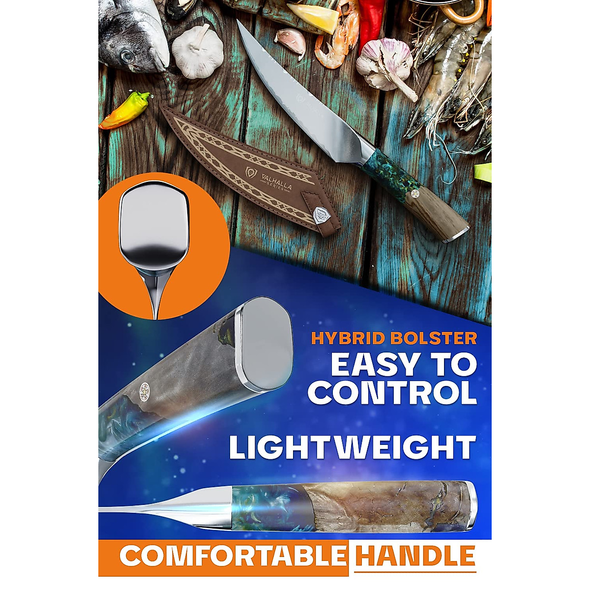 Dalstrong Valhalla Series Fillet Knife 6.5" Bundled with Chef Knife 8" - w/Leather Sheath