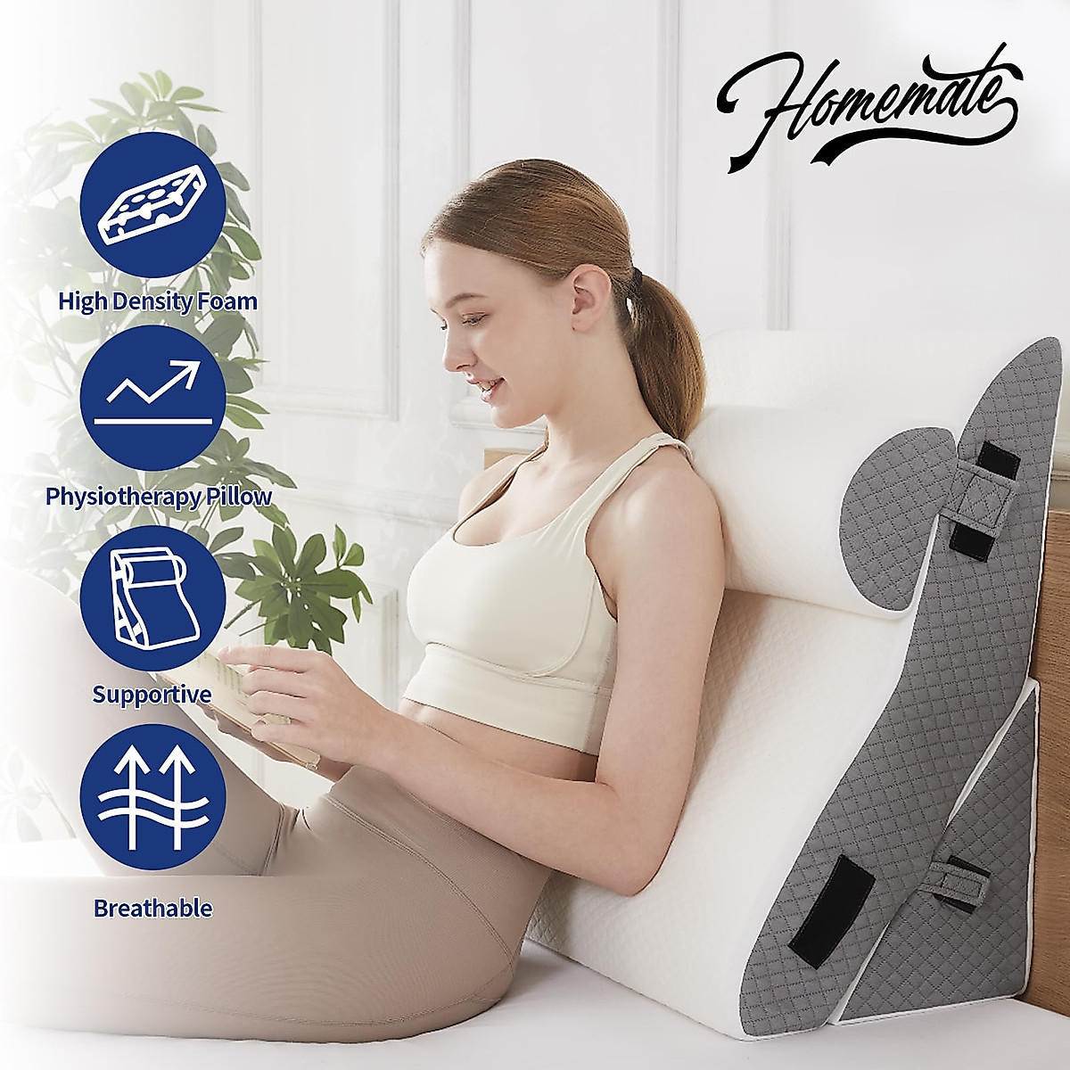 Homemate 3 PCS Upgraded Orthopedic Bed Wedge Pillow Set - Post Surgery Foam Pillow for Back, Leg and Knee Pain Relief，Adjustable 16.5" Wide Triangle Pillow for Sleeping Acid Reflux & GERD & Snoring