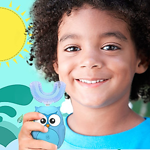 FLINEVE Kids U Shaped Electric Toothbrush, Ultrasonic Automatic Whitening Massage Toothbrush for Kids with 3 Cleaning Modes,Cute Cartoon Children's Toothbrush.(Color:Blue Size:7-15 Years)