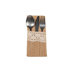 Jucos Burlap Cutlery Silverware Holders Utensil Pouch Knifes Forks Bag for Vintage Natural Farmhouse Wedding Gift (20 pcs in a set)