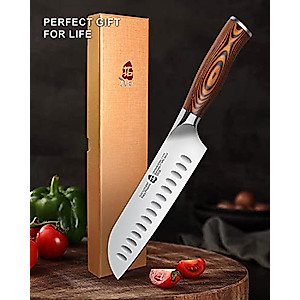 TUO Santoku Knife - 7 inch Kitchen Knife Japanese Chef Knife, High Carbon Stainless Steel Chef Knife, Ergonomic Pakkawood Handle, Gift Box - Fiery Phoenix Series