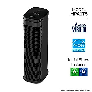 Honeywell AllergenPlus Series Compact HEPA Air Purifier Tower, Allergen Reducer for Large Rooms (200 sq ft), Black - Wildfire/Smoke, Pollen, Pollen, Pet Dander & Dust Air Purifier, HPA175