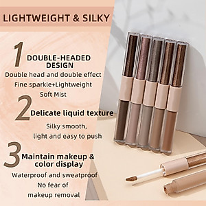 MiaSarah Rosy Brown Liquid Eyeshadow Matte Double Ended Glitter Eyeshadow Sticks Metallic Eyeshadow Pencil Primer Base Quick Drying Waterproof Long Lasting Highlight Stick Shadow Pen Eye Makeup (#1)