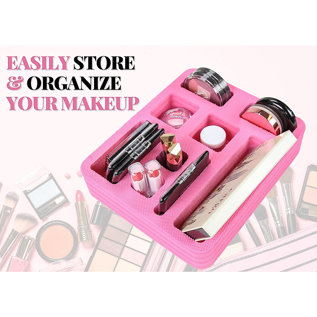 Polar Whale 2 Makeup Pink Drawer Organizers Tray Washable Waterproof Durable Foam Insert for Home Bathroom Bedroom Office 8.6 x 10.25 Inches 9 Compartments for Lipstick Eyeliner Cosmetics and More