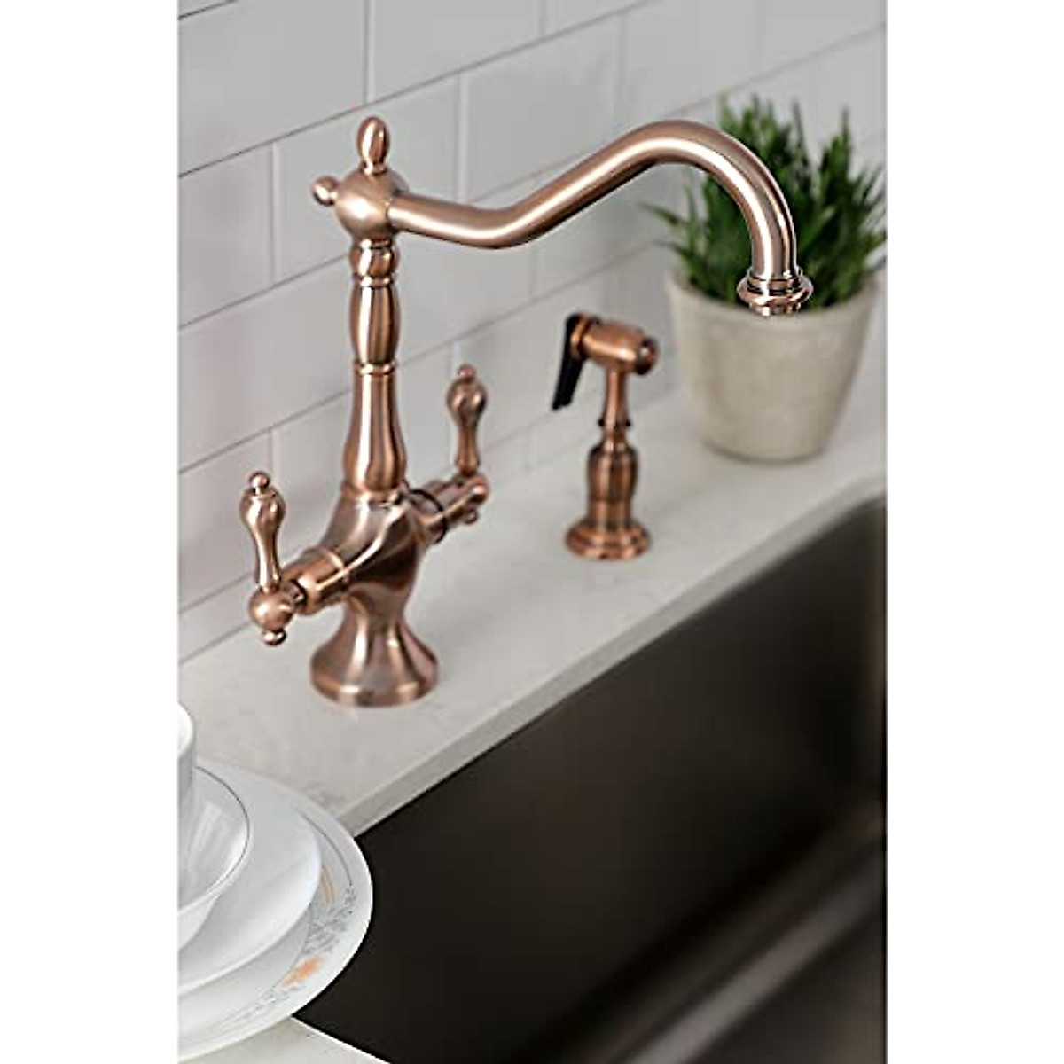 Kingston Brass KS177ALBSAC Heritage Kitchen Faucet, Antique Copper