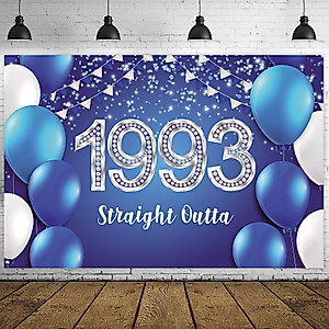 Straight Outta 1993 Happy 30th Birthday Banner Backdrop Blue Confetti Balloons Cheers to 30 Years Old Theme Decor Decorations for Men Women 30th Birthday Party Bday Supplies Glitter