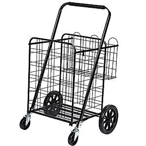 Shopping Cart for Groceries, Folding Grocery Cart with 360° Swivel Wheels & Double Basket, Portable Heavy Duty Utility Cart for Shopping/Laundry-Hold up to 440 Lbs