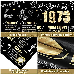 Large 50th Birthday Banner Backdrop Decorations for Men Women, Black Gold Back in 1973 50 Birthday Sign Party Supplies, Happy 50 Year Old Bday Background Decor for Outdoor Indoor