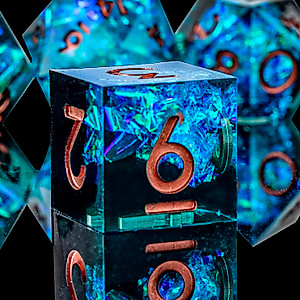 Sharp Edge DND Dice Set Handmade 7 Accessories Dice for Dungeons and Dragons TTRPG Games, Multi-Sided RPG Polyhedral Resin Sharp Edge Dice Roleplaying Games Shadowrun Pathfinder MTG