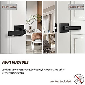 home improvement direct Privacy Door Lever with Lock, Keyless Reversible Interior Door Handle for Right/Left Handed Doors, Matte Black Heavy Duty Square Lock Set for Bedroom, Bathroom 5 Pack