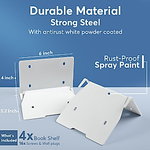BigBcart Invisible Floating Book Shelves for Wall, Heavy-Duty Steel Invisible Book Shelf with Anti-Rust White Powder Coating, 4-Pack - Supports up to 30lbs, Ideal for Home, Office, and Classroom (S)
