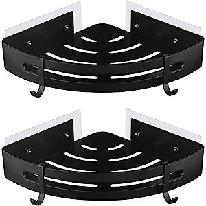 NIENLCIP Adhesive Shower Caddy Corner Shelf Shower Shelves Bathroom Storage Organizers Basket for Kitchen/Toilet No Drilling 2-Tier Black
