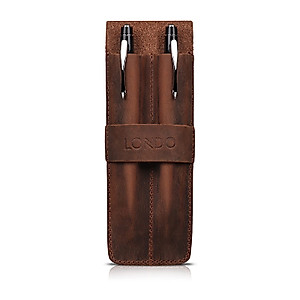 Londo Two compartment Genuine Leather Pen Case with Sleeve Cover - Mink